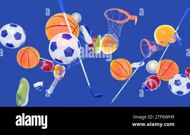 3d animation of sports objects moving from left to right in space on ...
