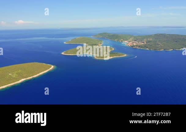 Spectacular view of small Ilovik island from Losinj island. Filmed in ...