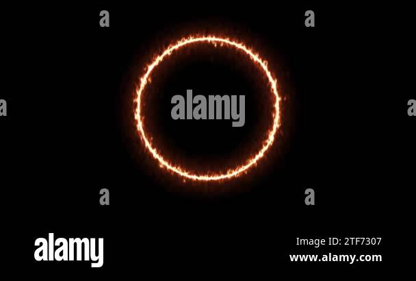Fiery yellow red ring on a black background. Abstract circle of solar ...