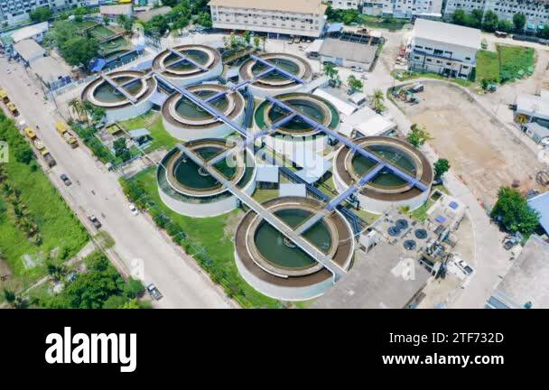 Aerial drone top down view clarifier sedimentation tank. Aerial view ...