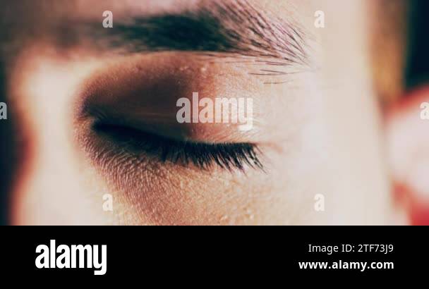 Portrait, vision and green eye of man staring with microblading and ...