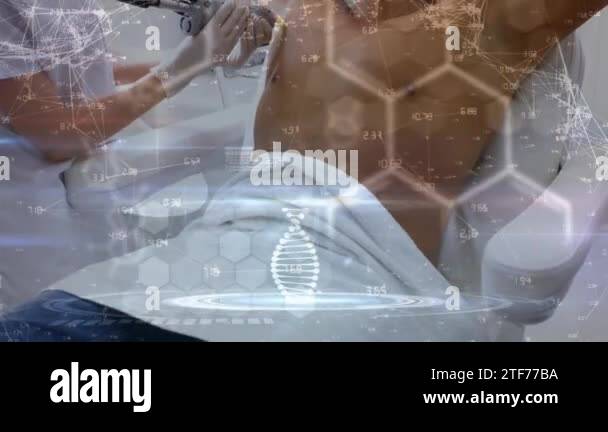 Animation of dna and formulas over diverse male patient and female ...
