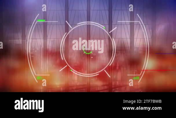 Animation of interference and scope scanning over diverse business people walking. Global ...