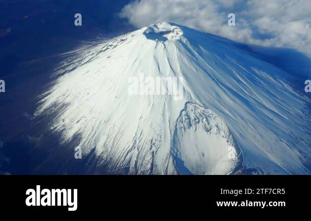 Top of Mt. Fuji. Bird eyes view of big and high mountain Fuji of Japan. Mount Fuji Yama from sky ...