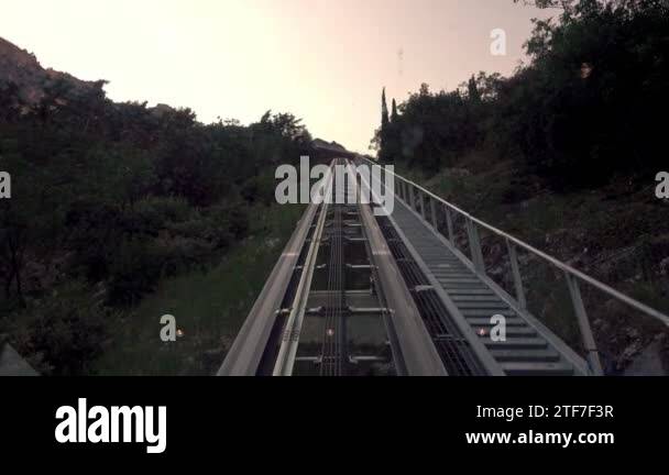 Stainless Steel Wire Ropes slide on iron wheels. Mechanism of Funicular ...