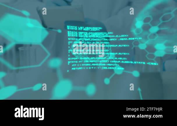 Animation of data processing and digital brain over caucasian female ...