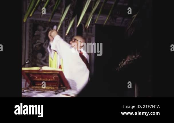 PALERMO, ITALY JUNE 1966: Christian priest celebrates the rite of mass ...