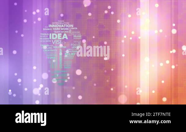 Animation of bulb made of ideas texts over violet and pink background ...