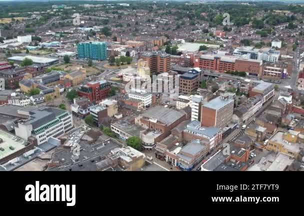 Luton City Centre and Local Buildings, High Angle Drone's View of Luton ...