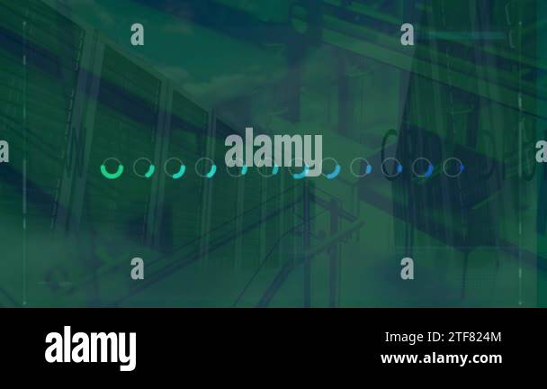 Animation of loading circles over servers in green space. data ...