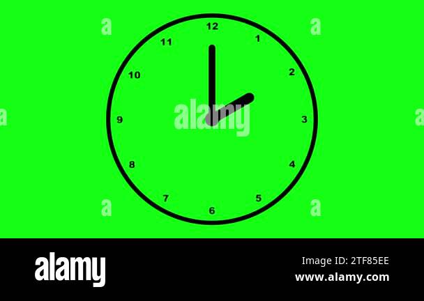 Clock with moving arrows on green background. Clock animation in 12 ...