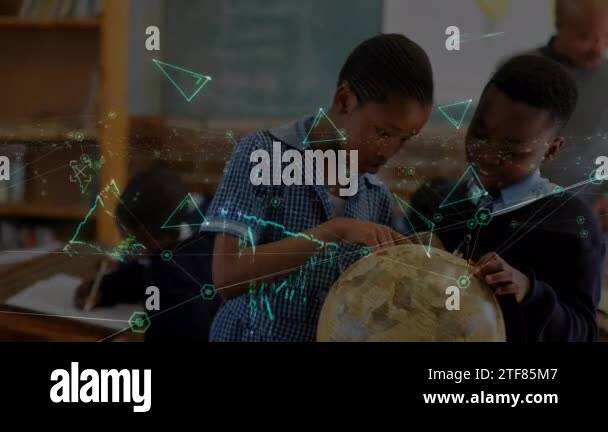 Animation of connections and triangles over african american pupils ...