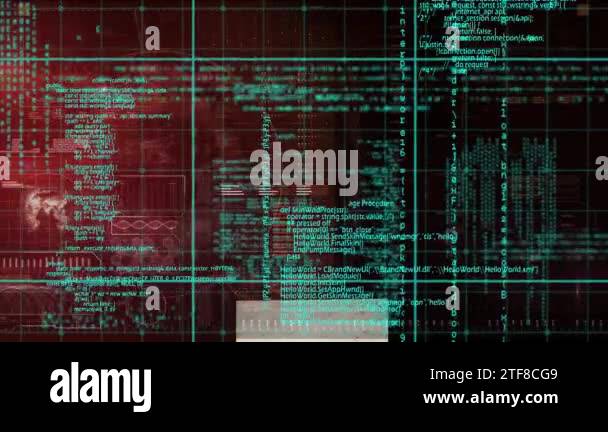 Animation of interface with scanner, globe and blue processing data ...