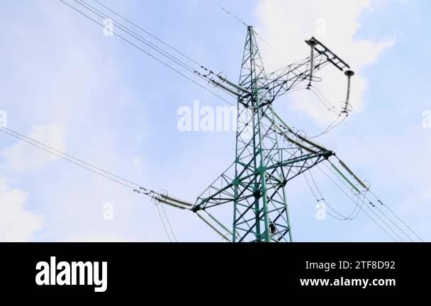 High voltage power plant. High voltage high tower with distribution ...