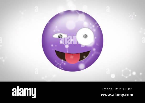 Animation of molecules over blinking emoticon over grey background ...