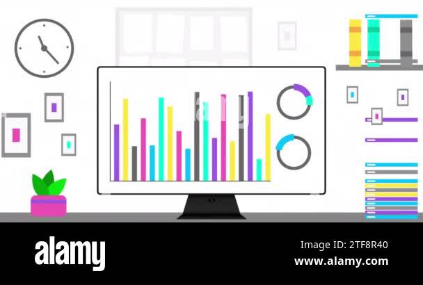 Office computer with modern Infographics on screen. Modern Office ...