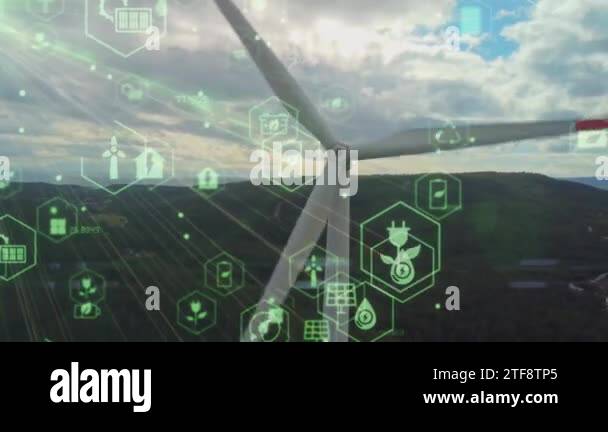 Wind power plant and technology. Smart grid. Renewable energy ...