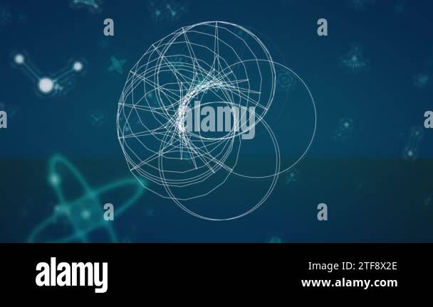 Animation of geometrical shapes over molecules on navy background ...