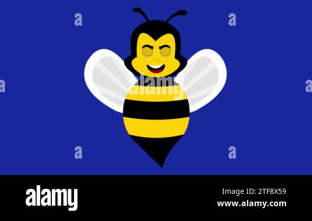 Character animation of a cartoon bee flapping its wings and blinking ...