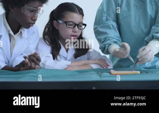 Education concept of 4k Resolution. Medical school students practicing ...