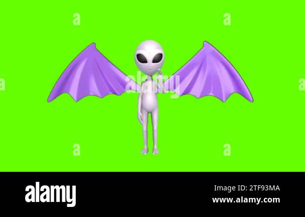 Alien with Wings On Green Screen Background 4K Animations. Human Skull ...