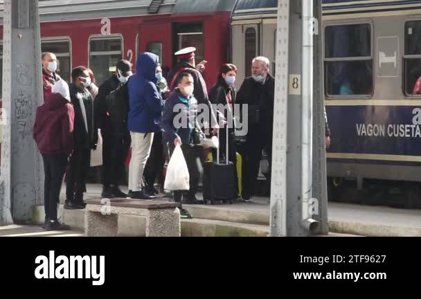 Bucharest, Romania - March 03, 2022: Ukrainian refugees from Ukraine ...