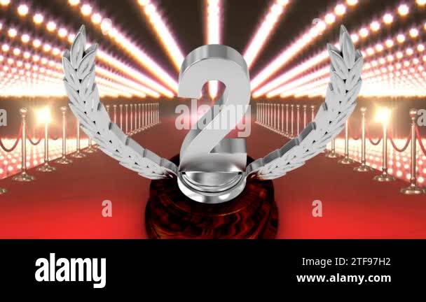 Animation of second place award trophy at floodlit, red carpet winners ...