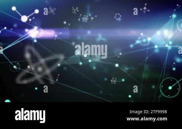 Animation of network of connections with molecules in digital black and ...