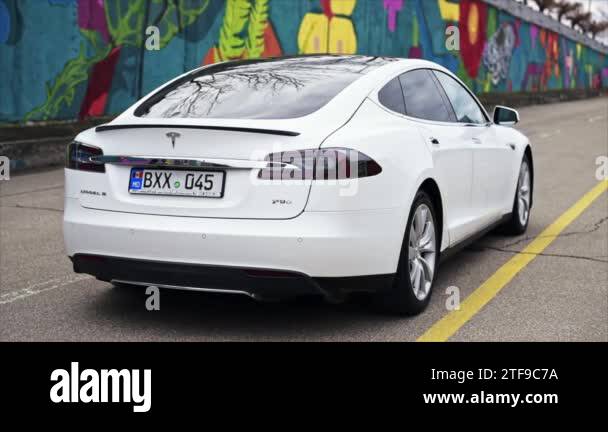 CHISINAU, MOLDOVA - JANUARY, 2022: View of a parked Tesla Model S P90 ...