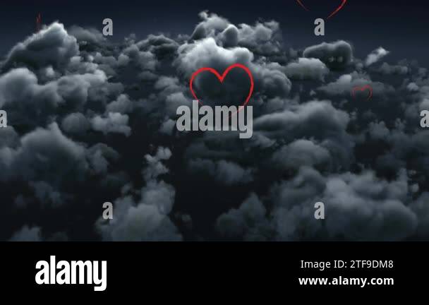 Animation of heart shapes icons over sky. Digital animation of follow ...