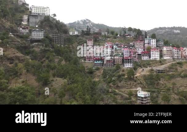 Valley villages and homes view from below himalayan Shimla valley ...