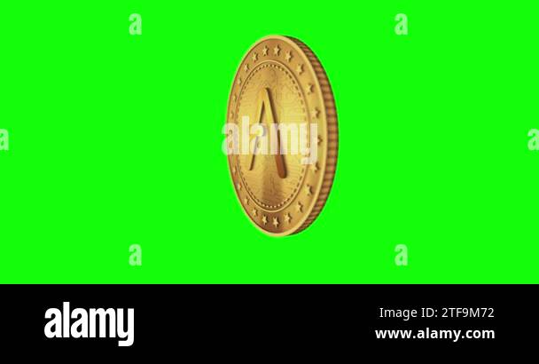 Aave altcoin cryptocurrency isolated gold coin on green screen loopable ...