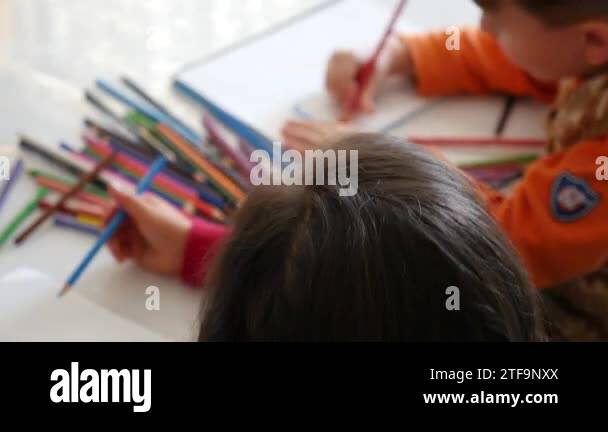 Kindergarten crayons table Stock Videos & Footage - HD and 4K Video ...