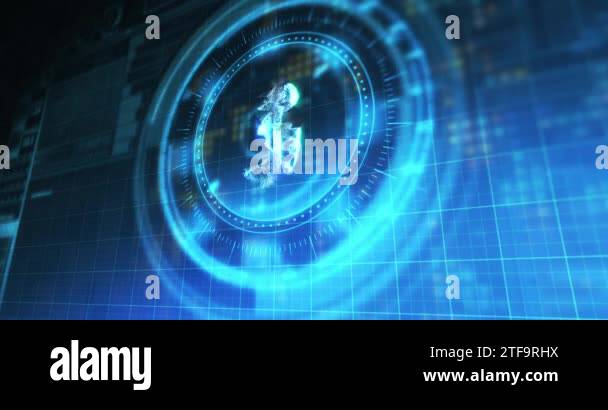 Animation of processing circle with rotating 5g over blue and black ...