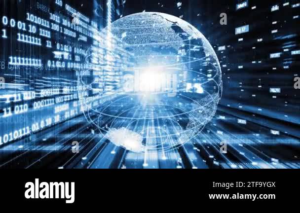 Futuristic global network and tacit digital data transfer 3D graphic ...