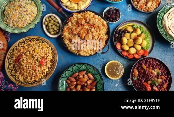 Traditional Halal Middle Eastern cuisine. Falafel, samosa, chickpeas ...