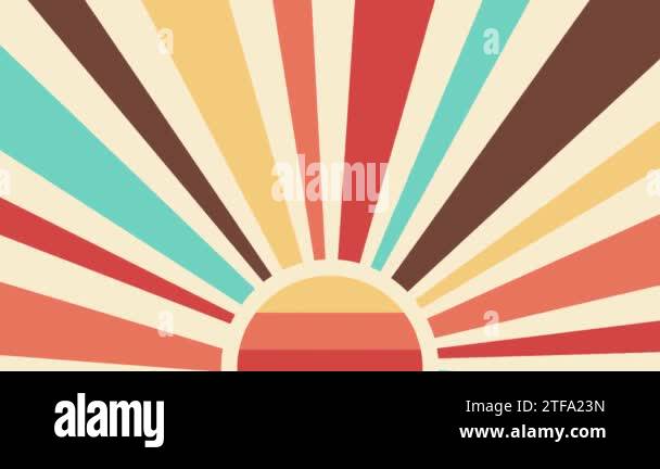 Colourful 70s sun retro background 4K. Vintage sun rays rotating for ...