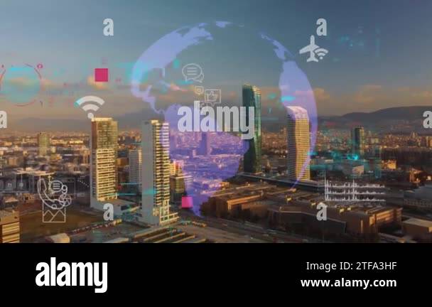 Modern city and technology concept. Smart city. Digital transformation ...