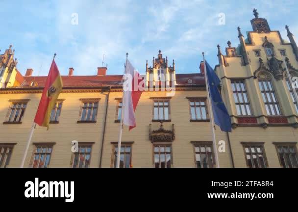 Wroclaw, Poland, January 15, 2021: The flags of the European Union ...
