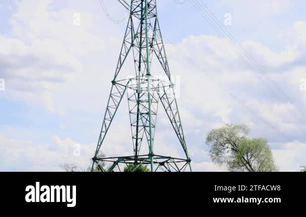 High voltage power plant. High voltage high tower with distribution ...