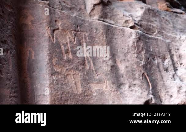 Interior of cave with prehistoric drawings created by ancient homo ...