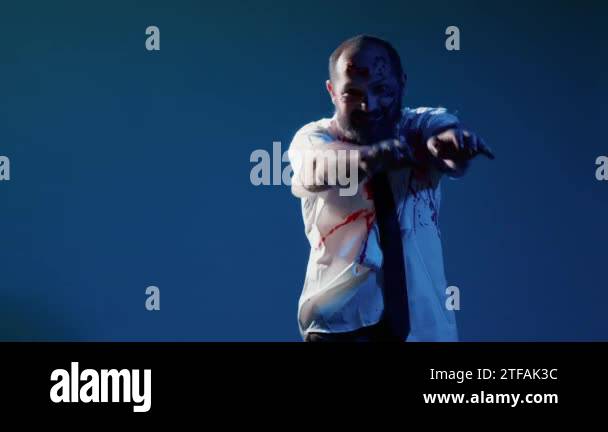 Scary brain-eating monster standing on blue background. Sinister ...