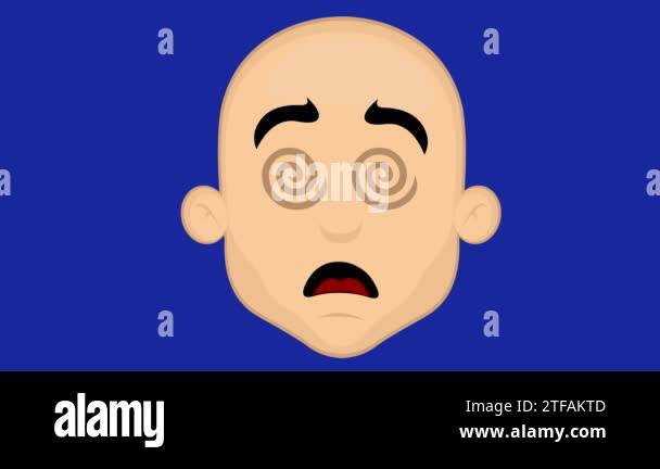 Loop animation of a hypnotized cartoon bald man face with his spiral ...