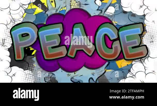 Peace. Motion poster. 4k animated Comic book word text moving on ...