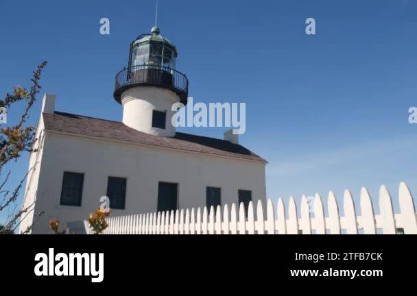 Vintage lighthouse tower, retro light house, old fashioned classic white beacon Stock Video ...