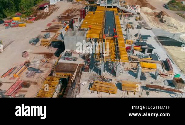 Fly over a large construction site. Large construction site top view ...