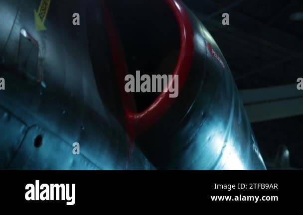 Entry to Engine Intake Duct on a Fighter Jet inside Hangar. Close Up ...