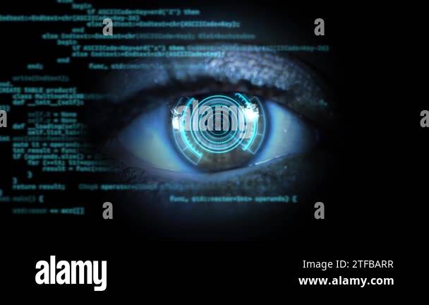 4K Futuristic digital eye scanner Software Programming source code Loop Animation Stock Video ...