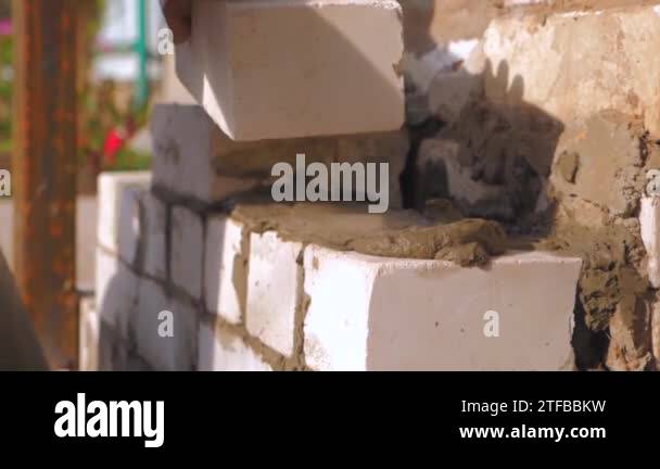 Cinder block wall. Facade of a building. Construction. brick blocks ...