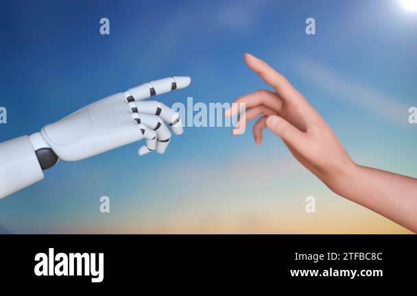 3D animation finger human and robot movement to touch and data ...